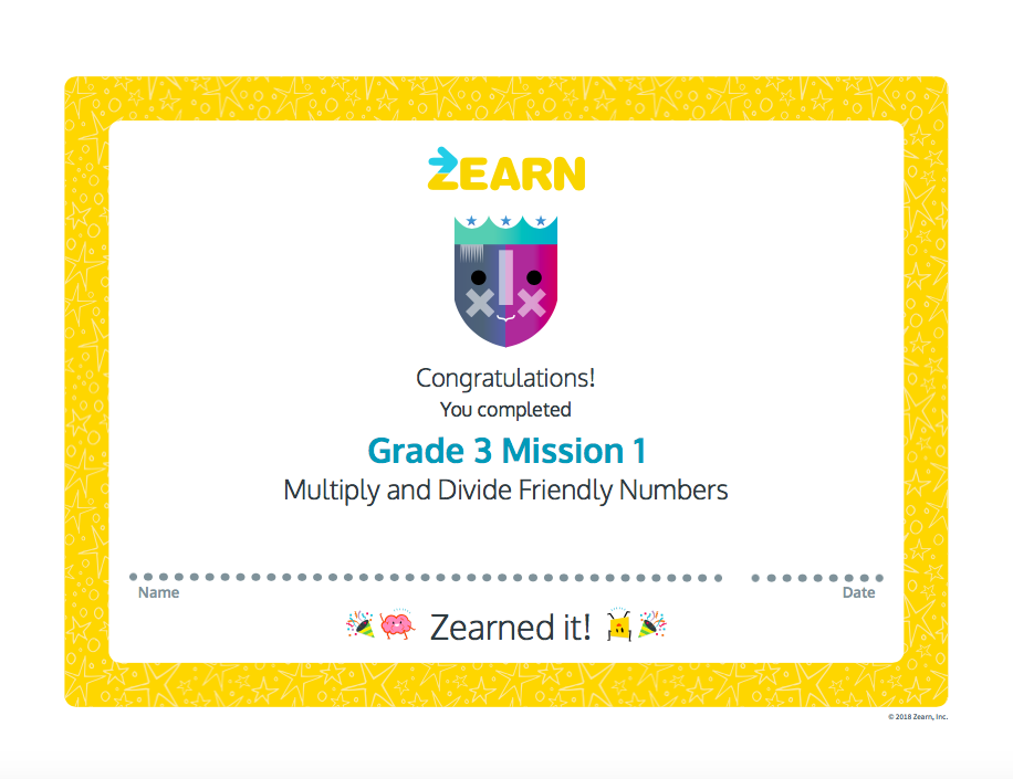 Mission Completion Certificates – Zearn